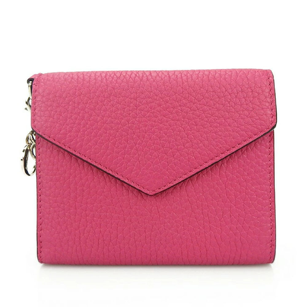 Christian Dior Compact Wallet Pink Navy Leather Charm… - Gem